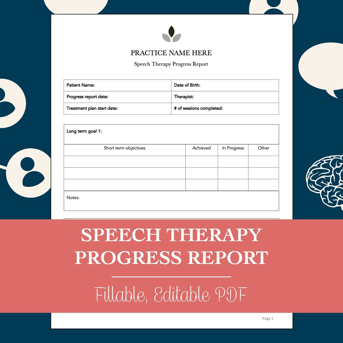 Progress Report Template for Speech Therapy (editable, Fillable, Printable PDF) - Etsy