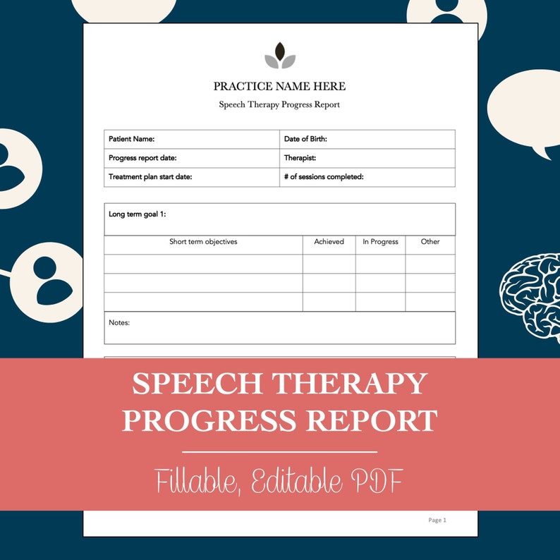 Progress Report Template for Speech Therapy (editable, Fillable ...