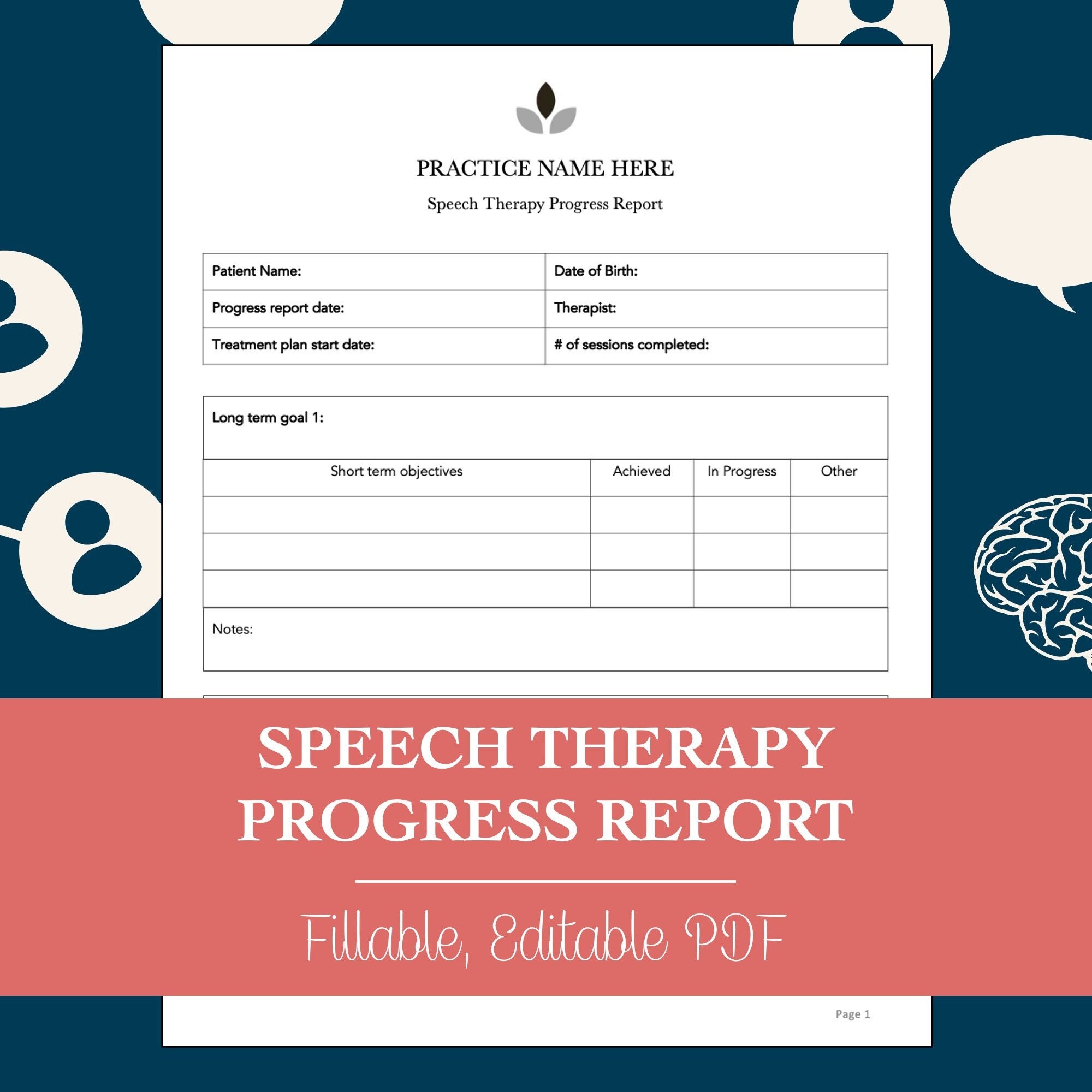 Progress Report Template for Speech Therapy (editable, Fillable ...