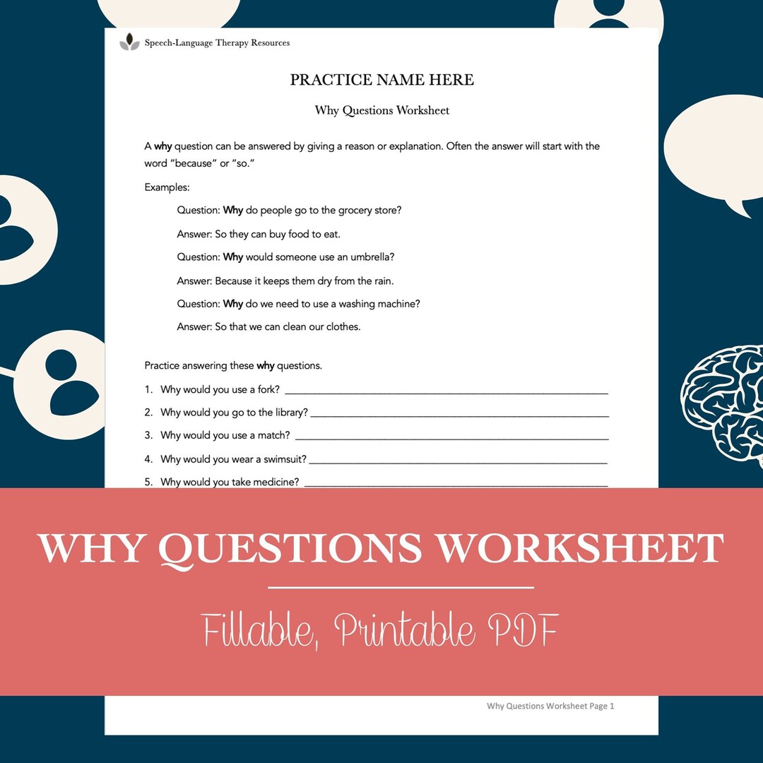 Why Questions Worksheet for Speech Therapy (editable, Fillable ...