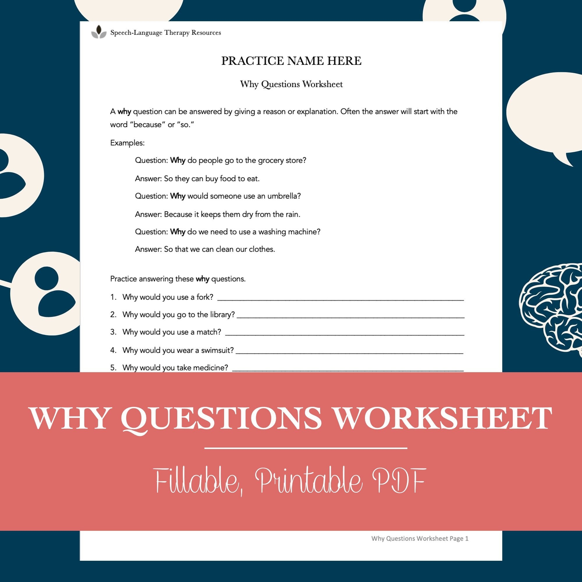Why Questions Worksheet for Speech Therapy (editable, Fillable ...