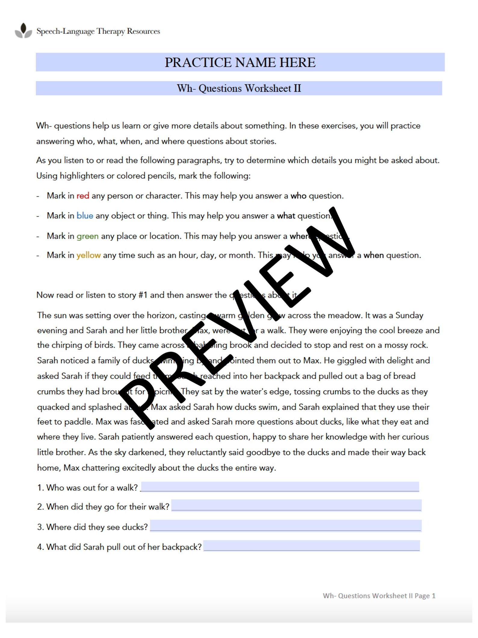 WH- Questions Worksheet Bundle for Speech Therapy (editable, Fillable ...