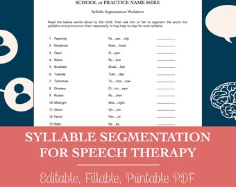 Syllable Segmentation Worksheet for Speech Therapy | Fillable ...
