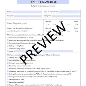Subjective Aphasia Assessment Worksheet for Speech Therapy (editable ...