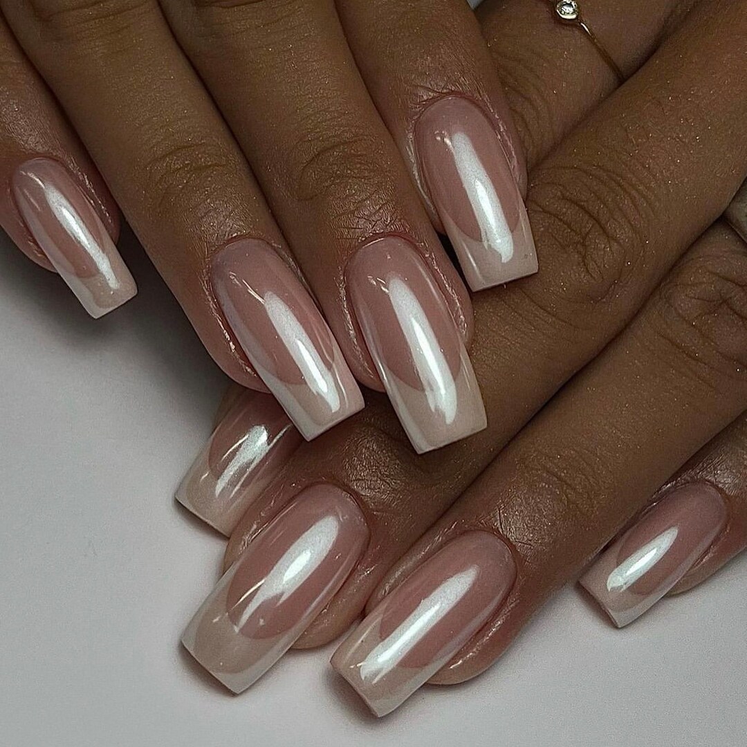 Squared Nails French Handmade Long Short Coffin Almond Press on Ons ...