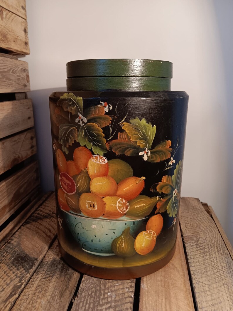 Antique Canister, Victorian Tea Canister, Hand Painted Tea Canister ...
