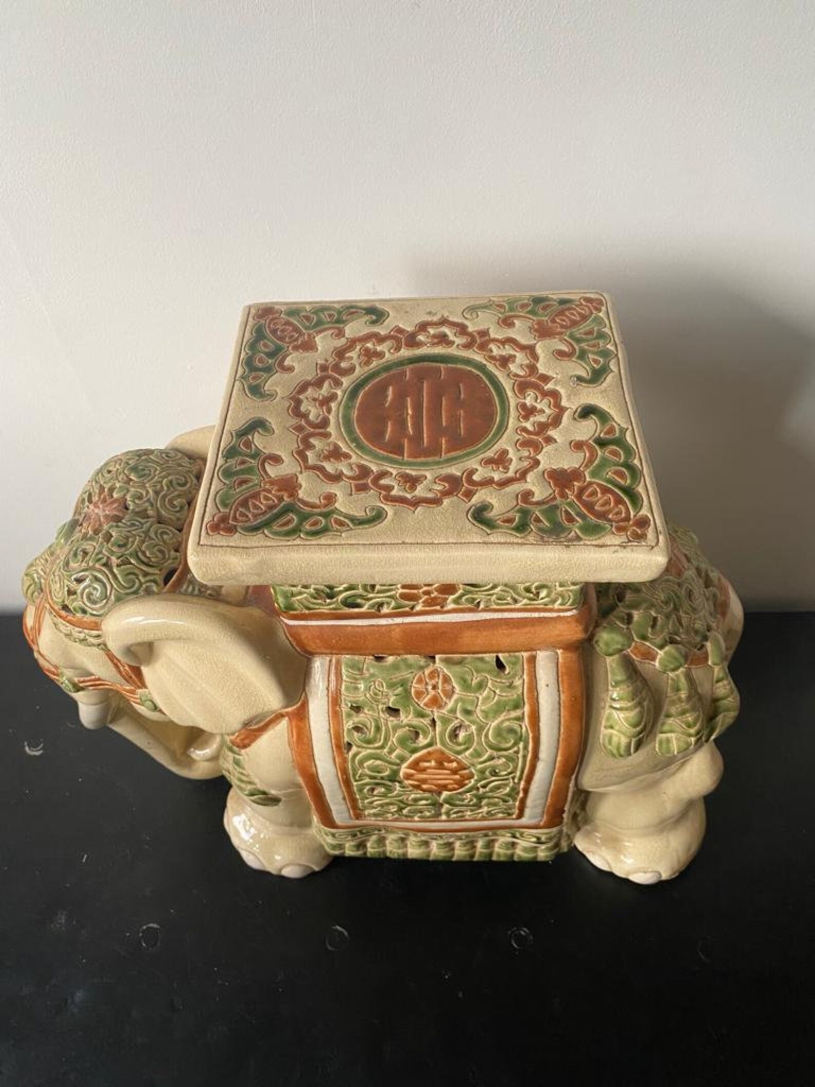 Large Vintage Elephant Side Table / Plant Stand / Stool, Hollywood ...