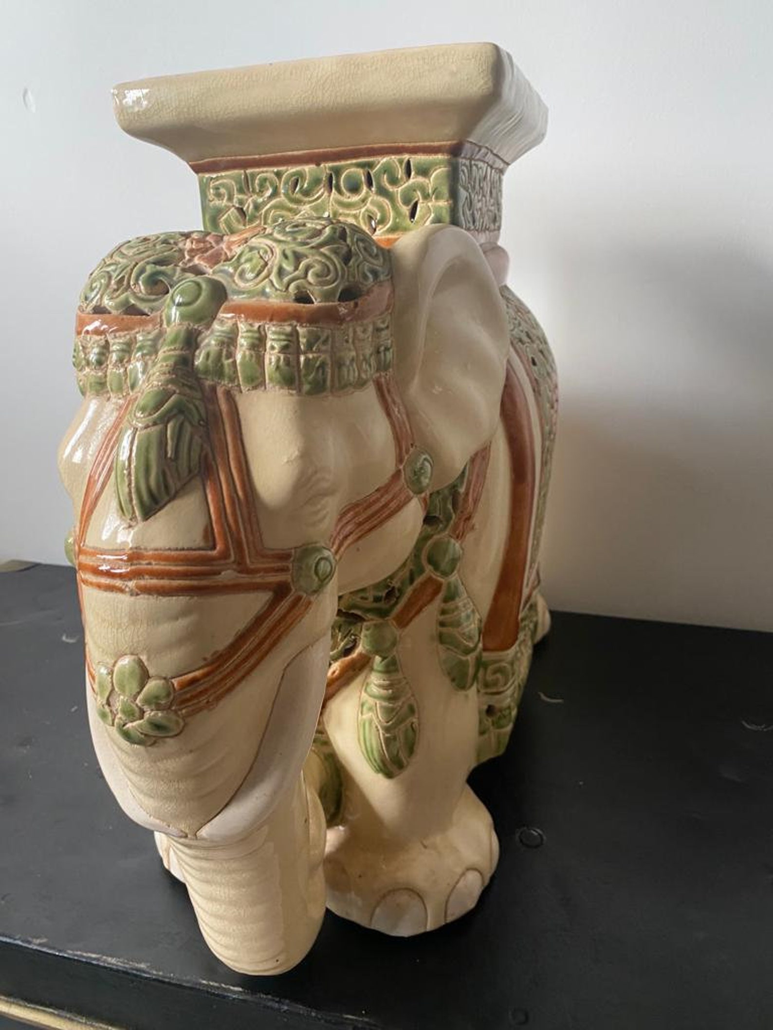 Large Vintage Elephant Side Table / Plant Stand / Stool, Hollywood ...