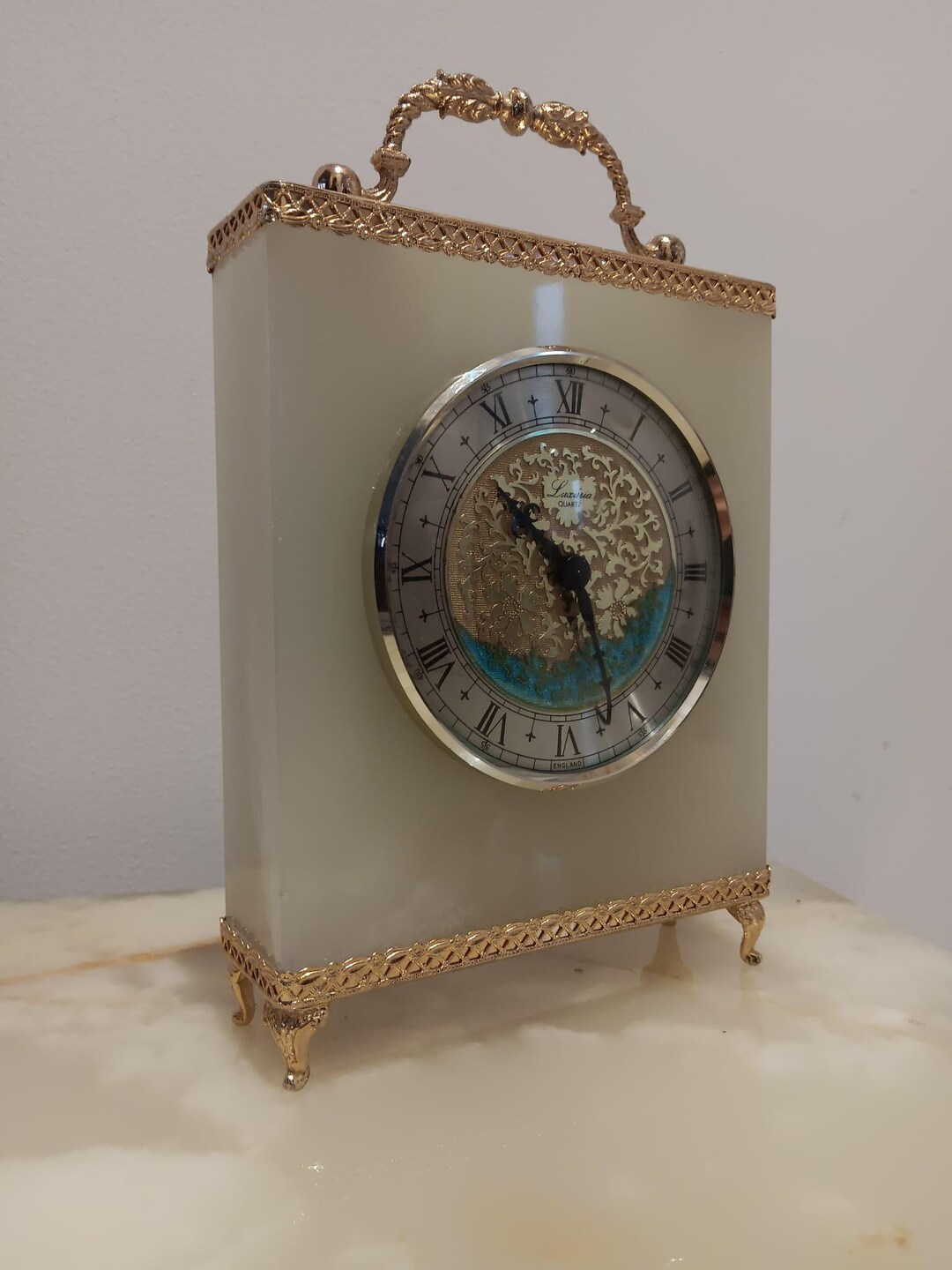 Vintage Onyx Marble Clock, Carriage Clock, Onyx, Mantel Clock ...