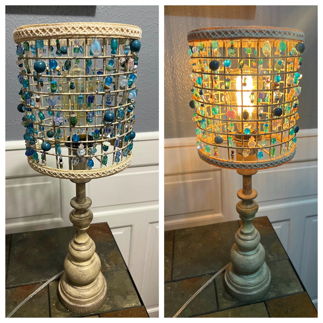 Blue Glass Beaded Table Lamp - Etsy