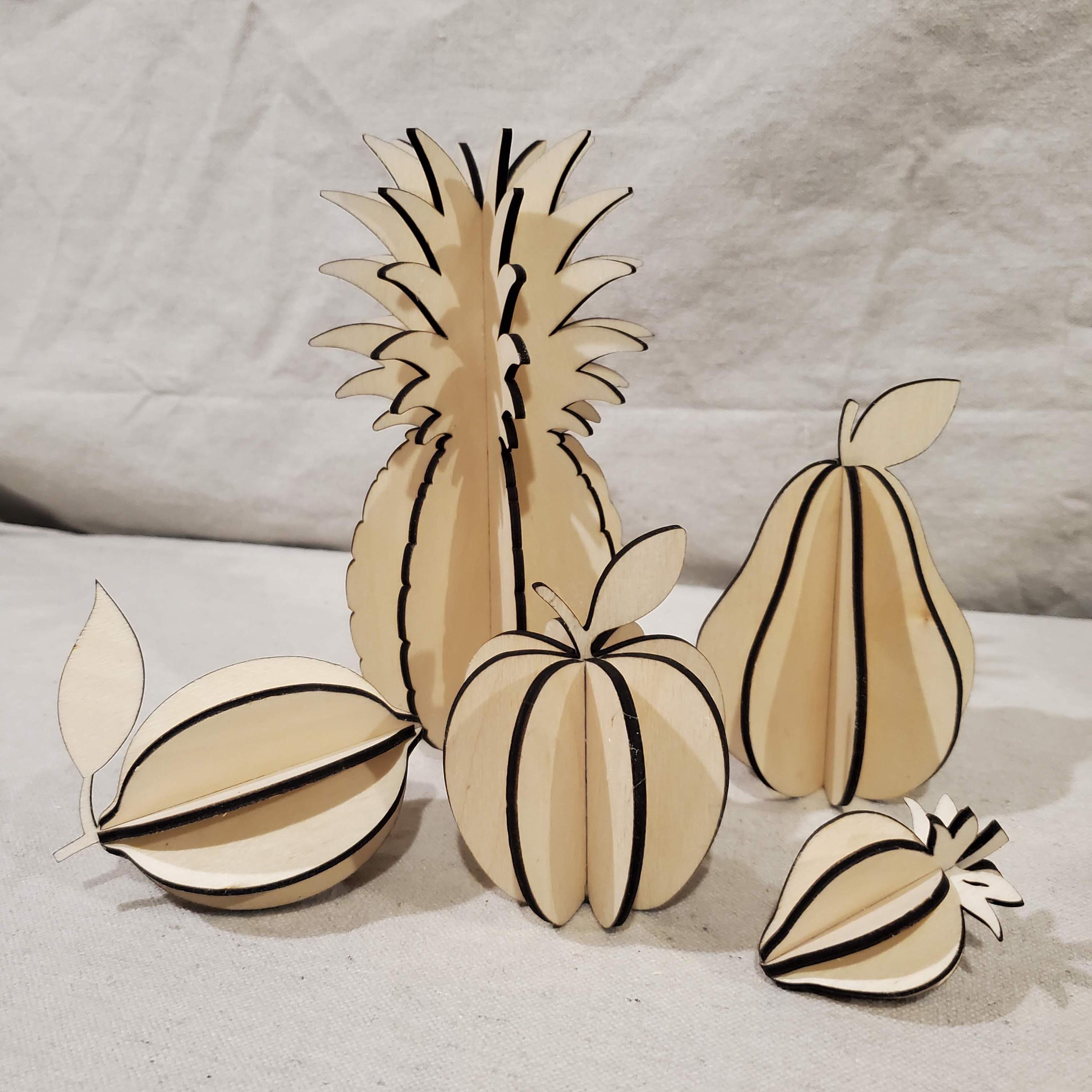 Laser Cut File 3D Fruit Pineapple, Apple, Pear, Lemon, and Strawberry ...