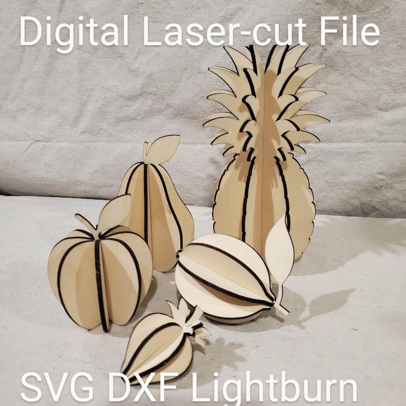 Digital Laser Cut File - 3D Fruit Pineapple, Apple, Pear, Lemon, and ...