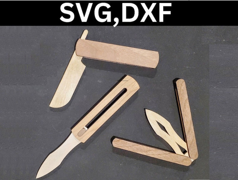 Laser Cut File Knife Wooden Toy Fidget Folding Sliding Pocket Knives ...