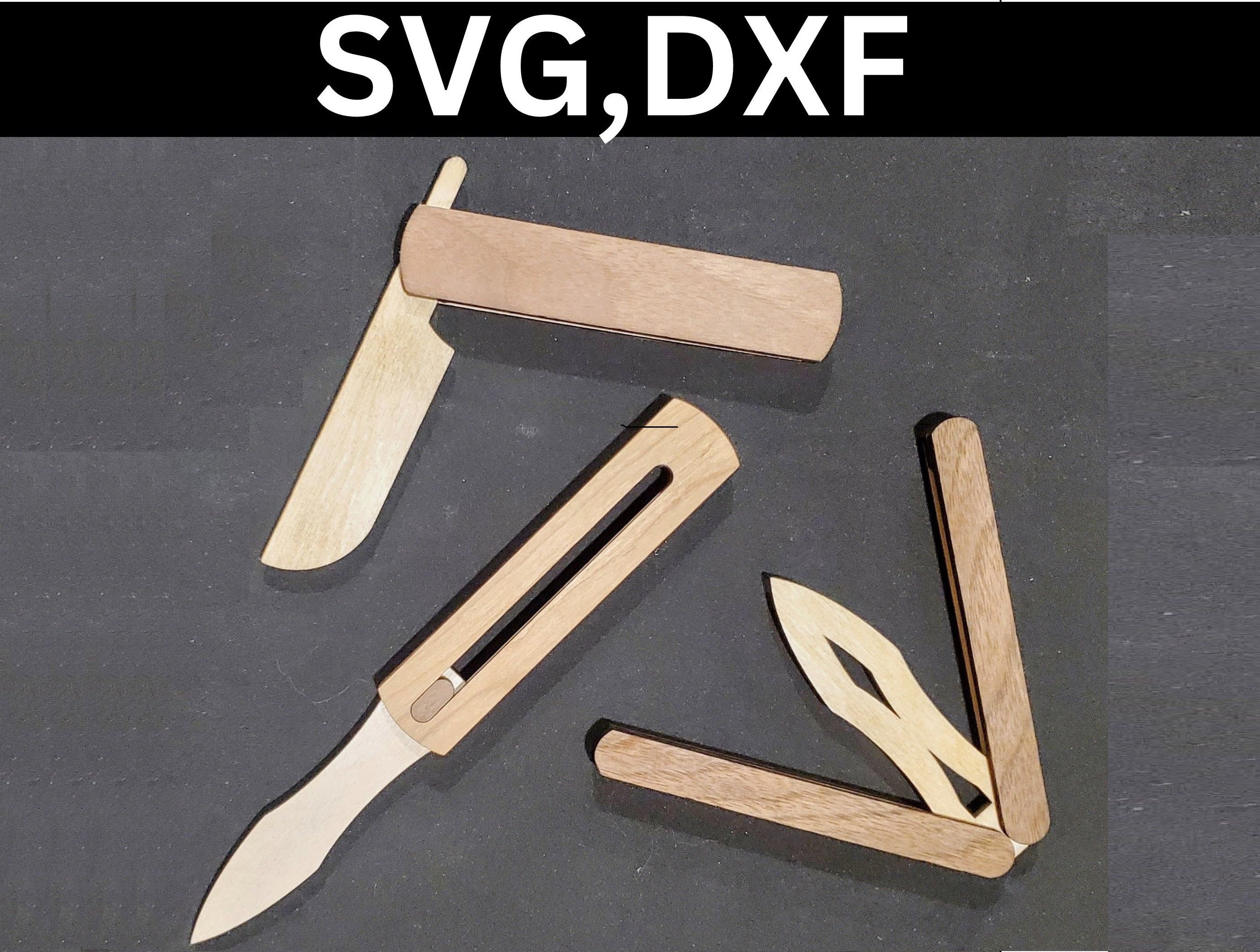 Laser Cut File Knife Wooden Toy Fidget Folding Sliding Pocket Knives ...