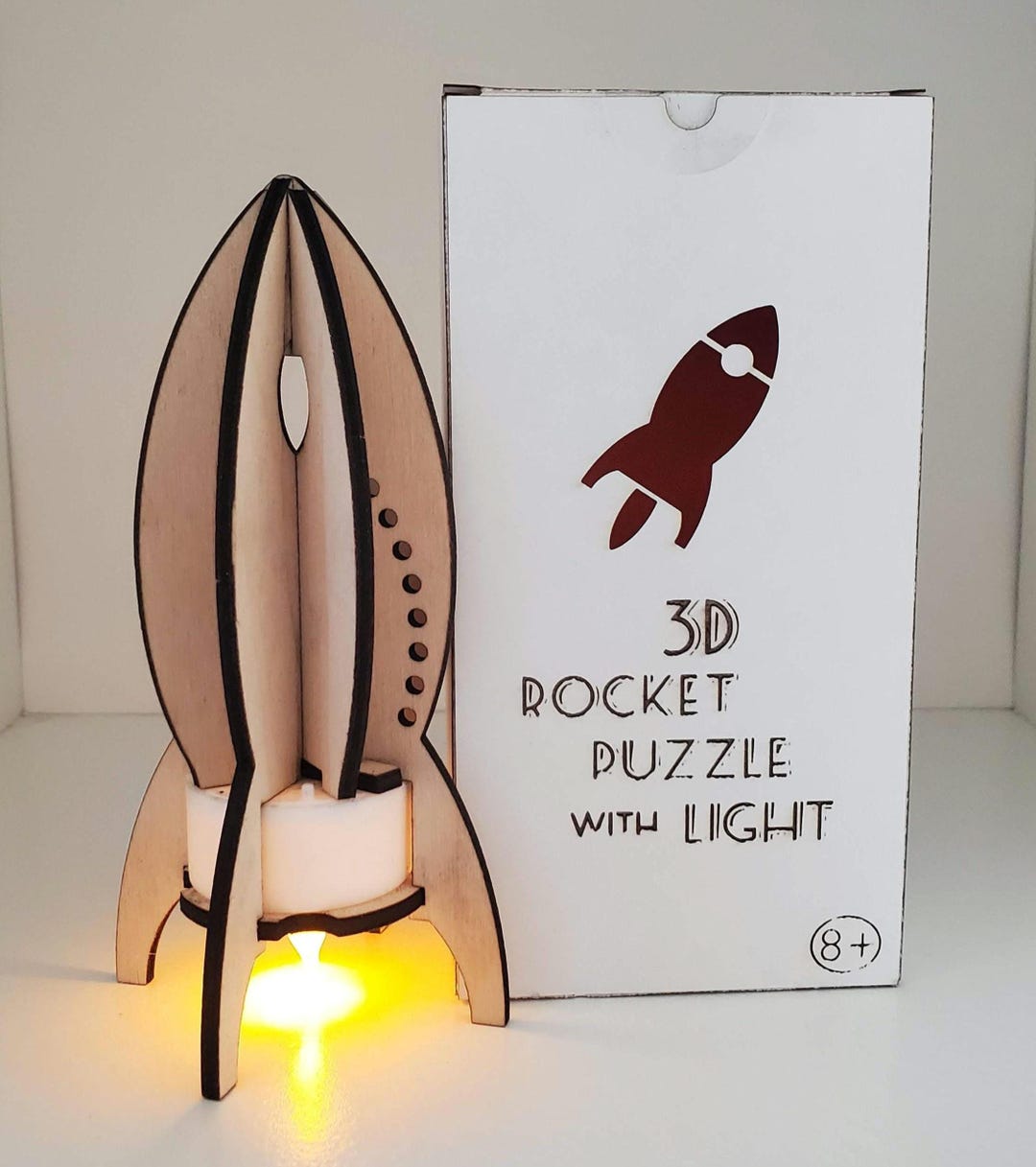 3D Laser Cut Wooden Rocket Puzzle Toy Kit With LED Tea Light Engine ...