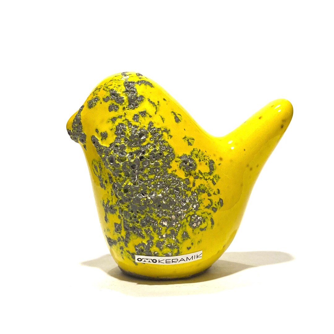 Otto Keramik Ceramic Bird in Yellow Fat Lava Glaze- West German Pottery ...