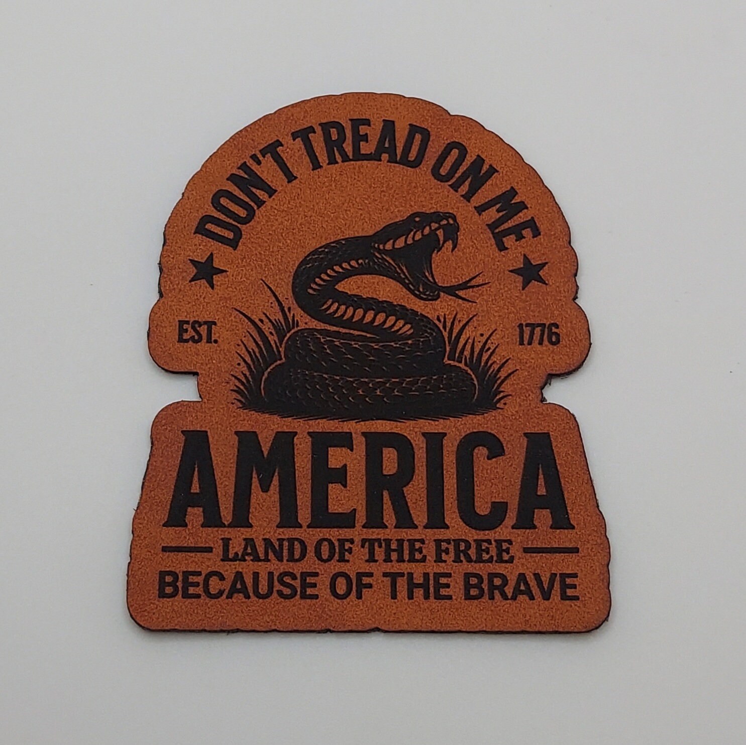 Dont Tread on Me 1776 America Laser Engraved Faux Leather Iron on Patches 2.5x3 COLORS: Chestnut ...
