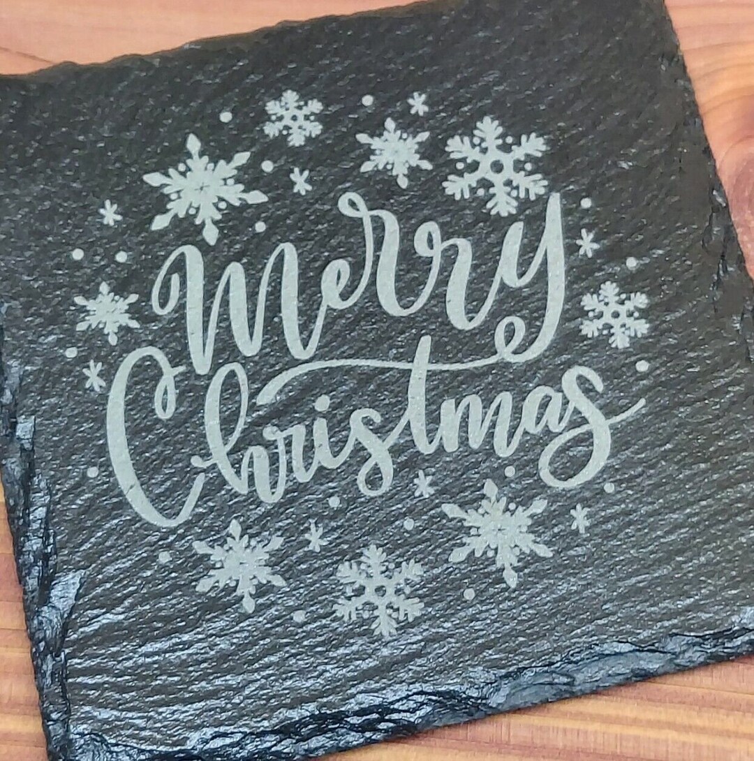 MERRY CHRISTMAS 4" Square Slate Coasters Set of 4 - Etsy