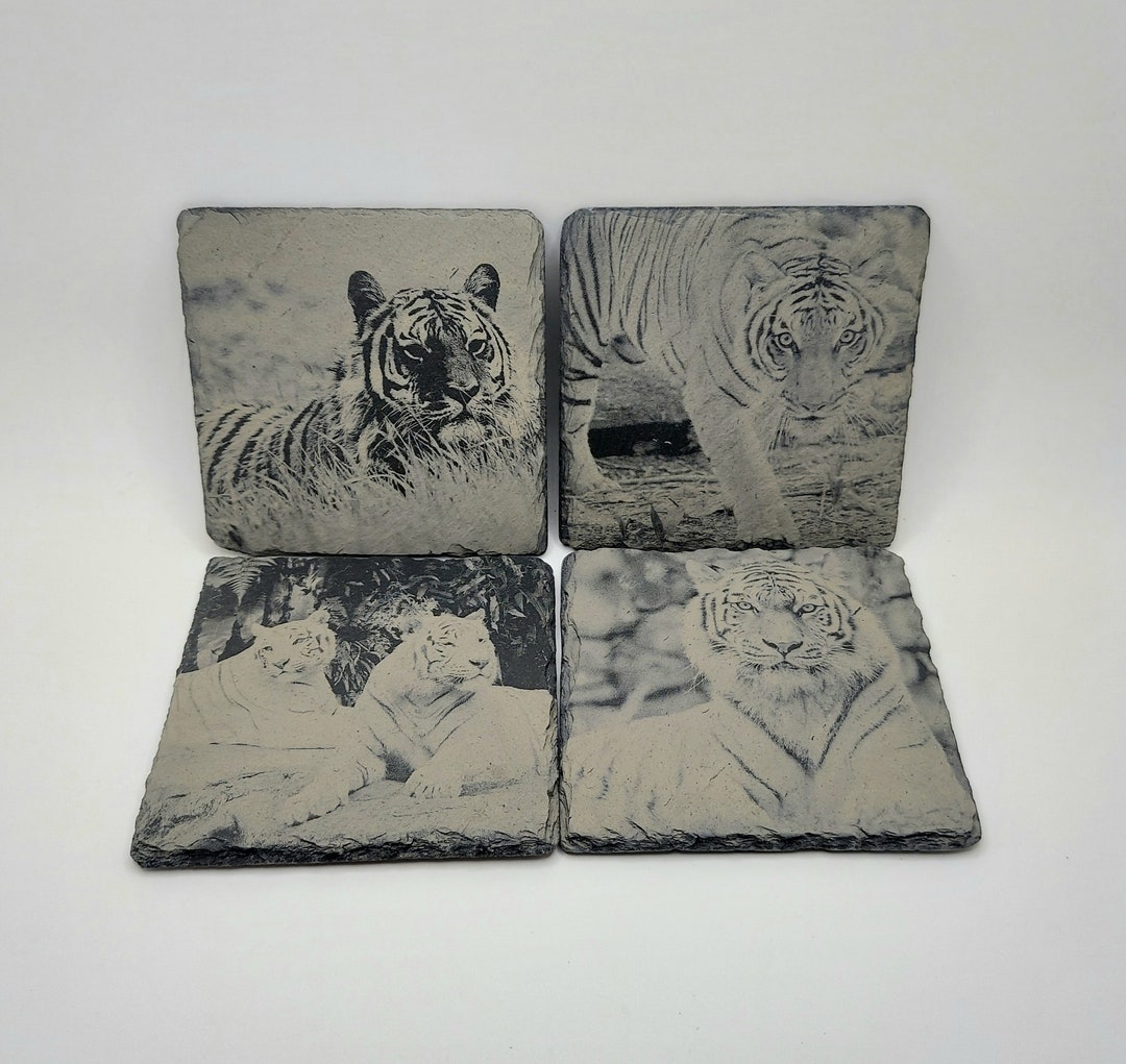 Wildlife Series - Tigers - Laser Engraved Slate Coasters - Set of 4 - Etsy