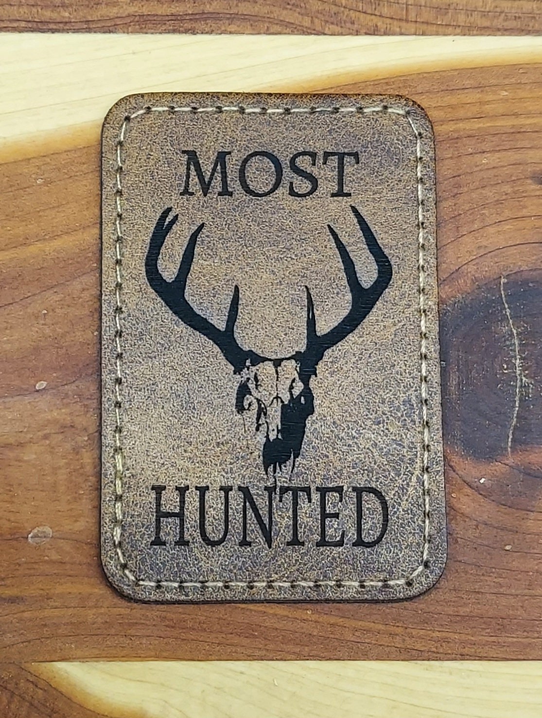 Most Hunted Whitetail Deer Skull Leather Iron on Patches 2x3 Inch Faux ...