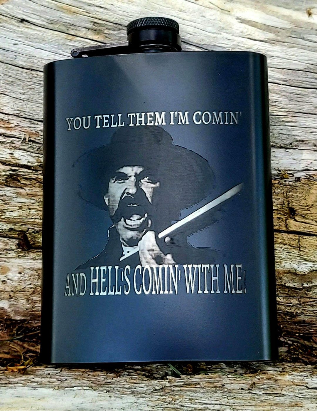 Tombstone Wyatt Earp Hell's Comin' With Me Black Stainless Hip Flask 8 ...