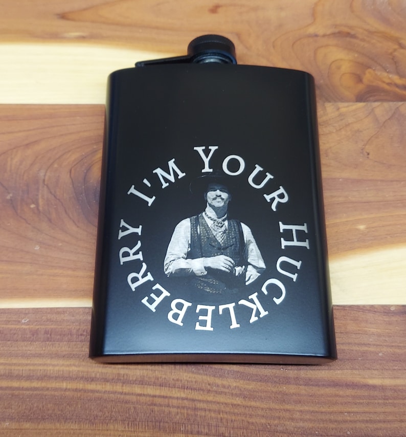 Tombstone Doc Holliday Black Stainless Hip Flask I'm Your Huckleberry 8 ...