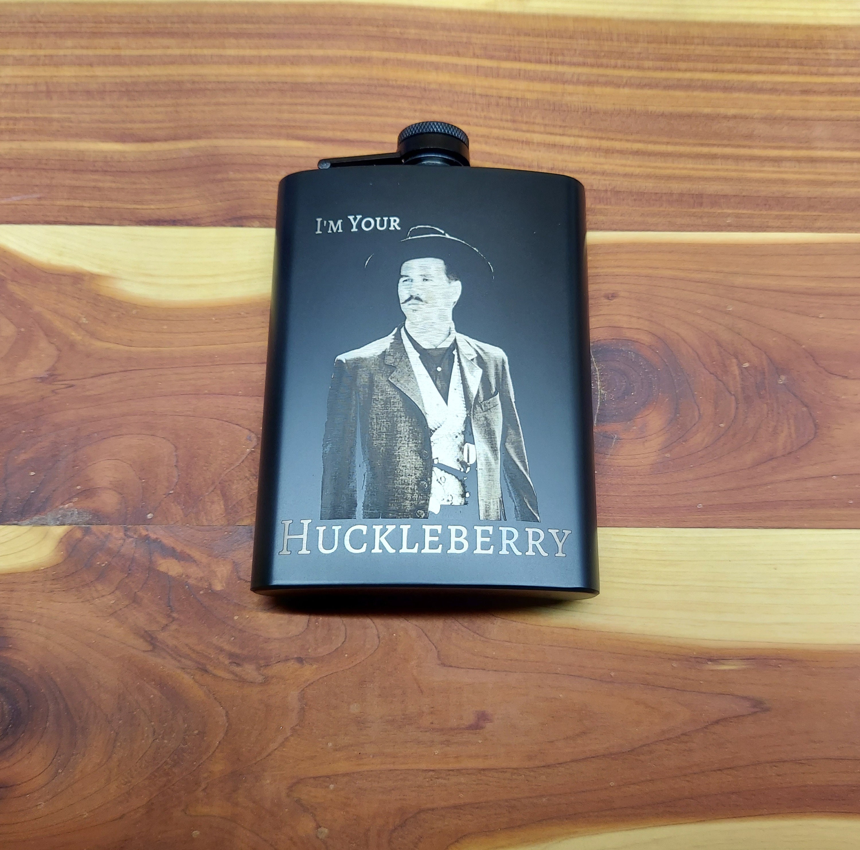 Tombstone Doc Holiday Black Stainless Hip Flask I'm Your Huckleberry 8 ...