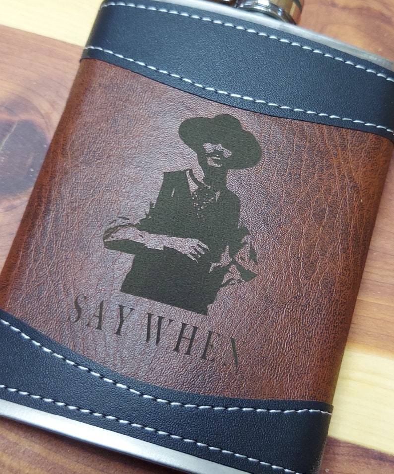 Personalized Laser Engraved Black and Brown Leather Stainless Hip Flask ...