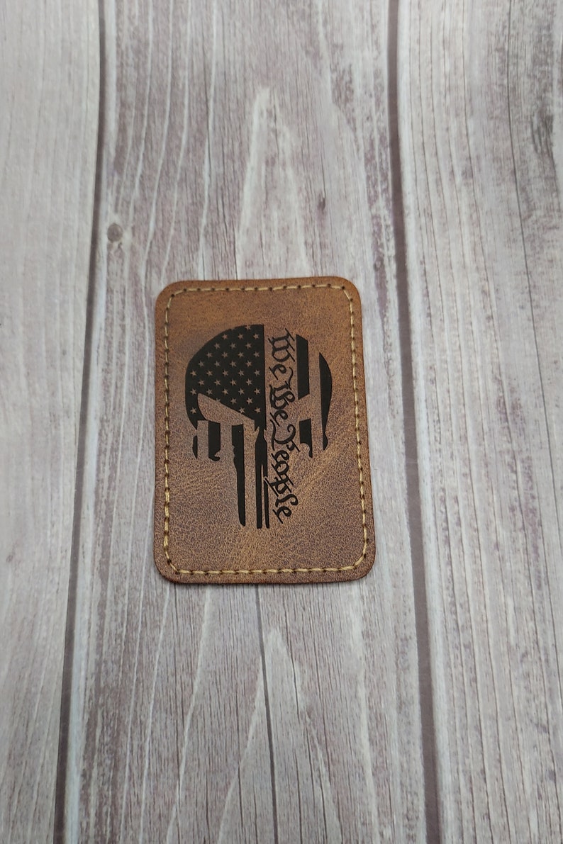 The Punisher Skull We the People Leather Iron on Patches 2x3 Inch Faux Leather COLORS: Black ...