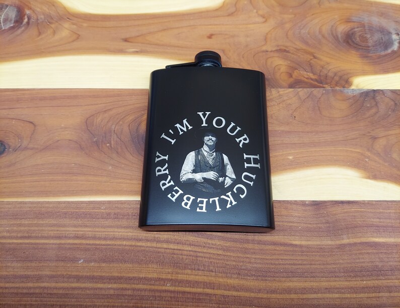 Tombstone Doc Holliday Black Stainless Hip Flask I'm Your Huckleberry 8 ...