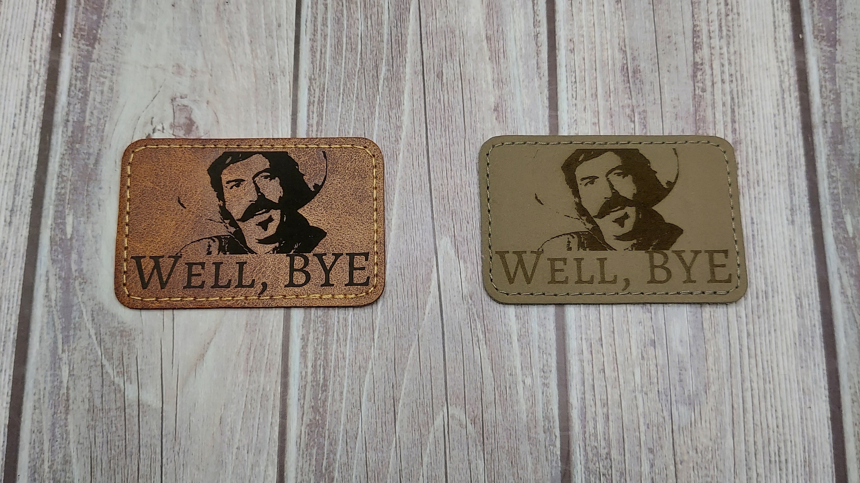 Tombstone Curly Bill Well, BYE Leather Iron on Patches 2x3 Inch Faux ...