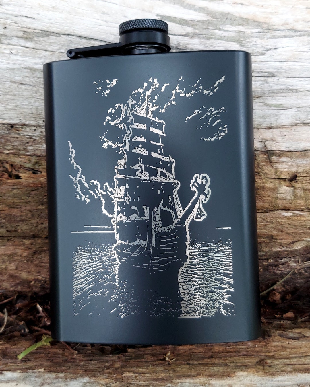 Pirate Ship - Laser Engraved Black Stainless Hip Flask 8oz - Etsy