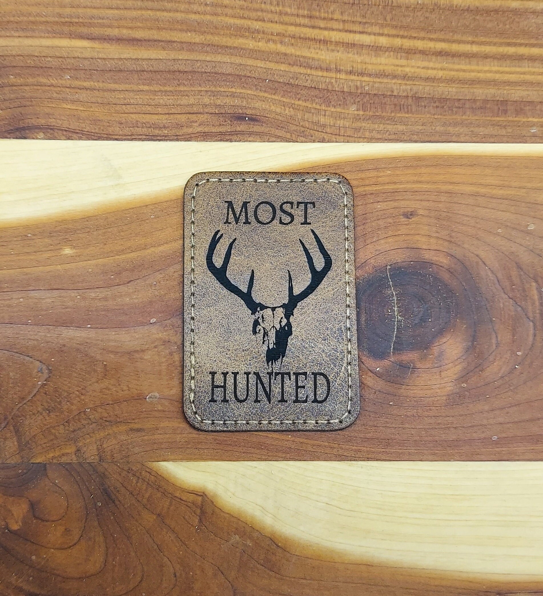 Most Hunted Whitetail Deer Skull Leather Iron on Patches 2x3 Inch Faux ...