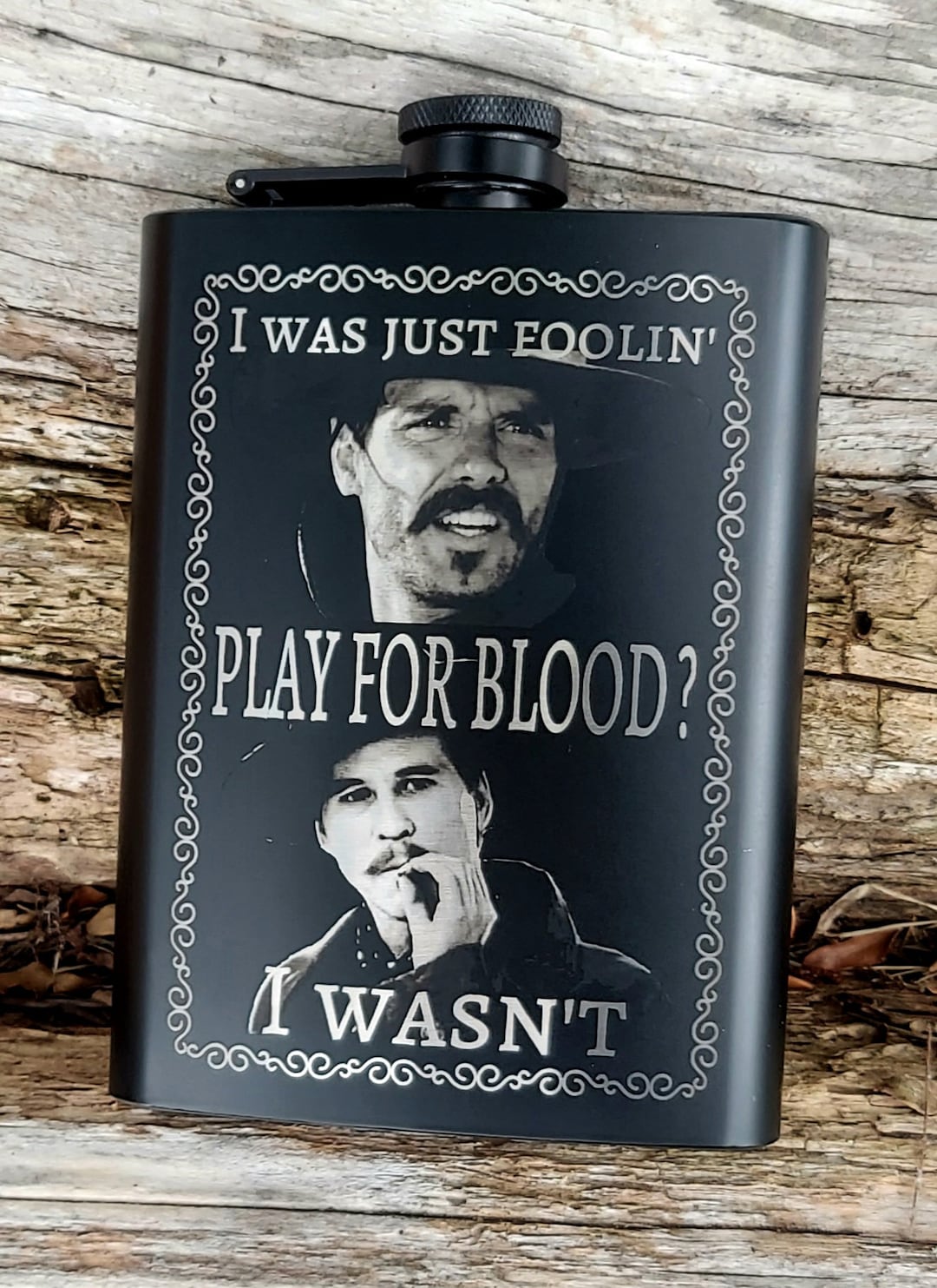 Tombstone Johnny Ringo and Doc Holliday Black Stainless Hip Flask 8 Oz ...