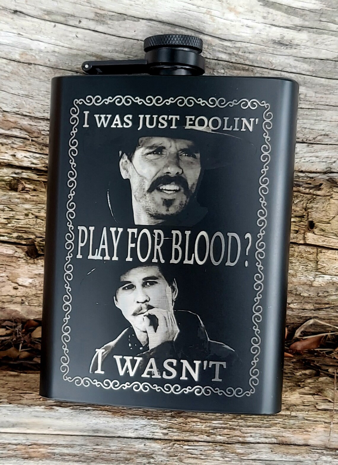 Tombstone Johnny Ringo and Doc Holliday Black Stainless Hip Flask 8 Oz ...