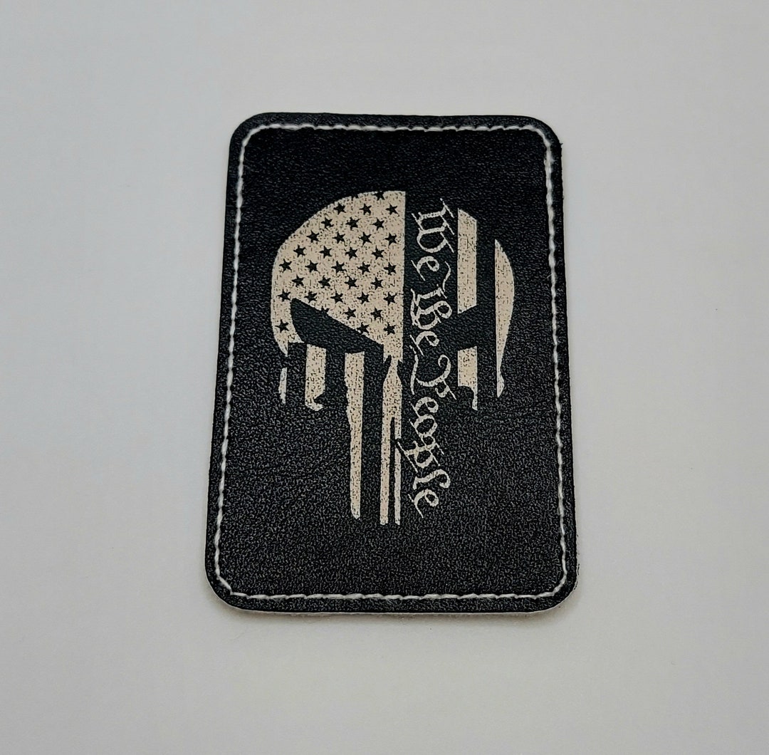 The Punisher Skull - We the People- Leather Iron on Patches 2x3 Inch Faux Leather - COLORS ...