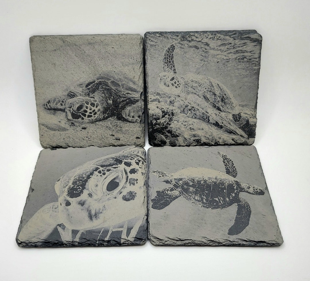 Aquatic Life Series - Sea Turtles - Laser Engraved Slate Coaster Sets ...