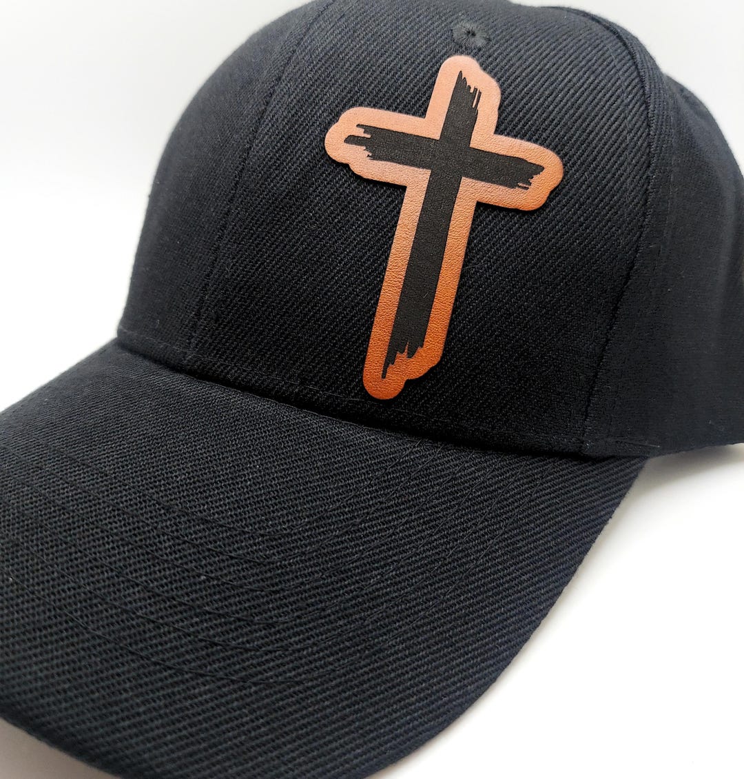 Light Brown Laser Engraved Leather Cross Six Panel Structured Baseball ...