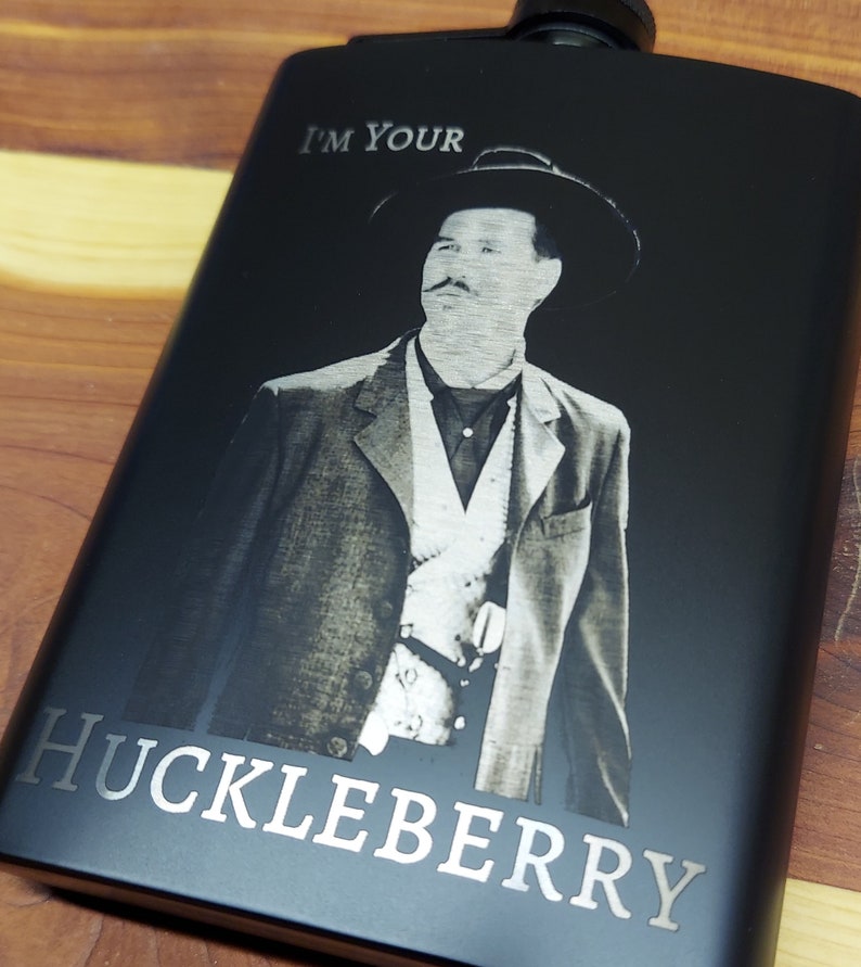 Tombstone Doc Holliday Black Stainless Hip Flask I'm Your Huckleberry 8 ...