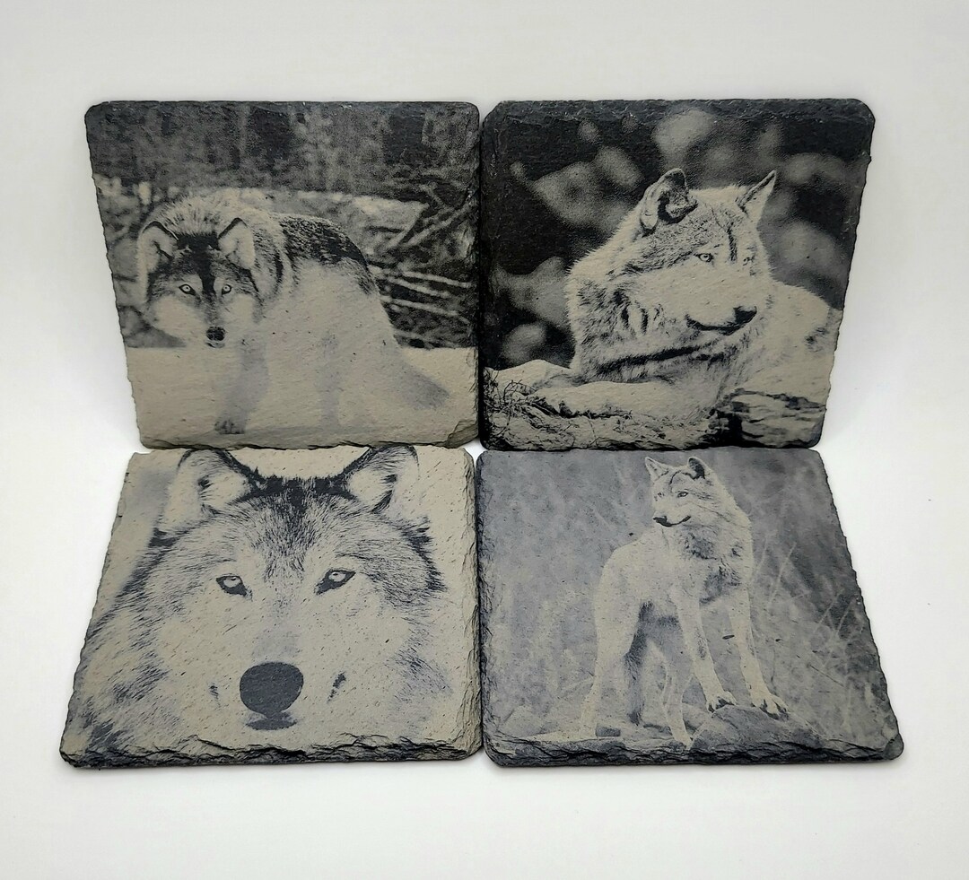 Wildlife Series - the Wolves - Laser Engraved Slate Coaster Sets of 4 ...
