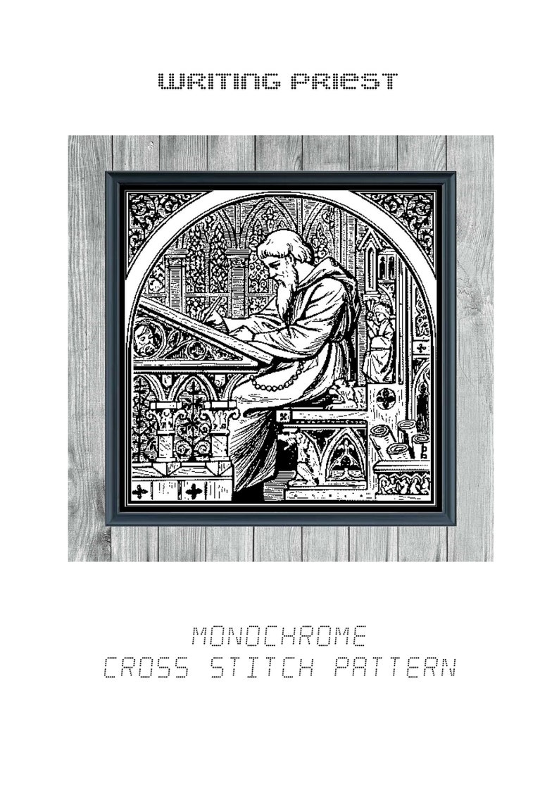 Writing Priest - Monochrome Cross Stitch Pattern - Digital PDF ...