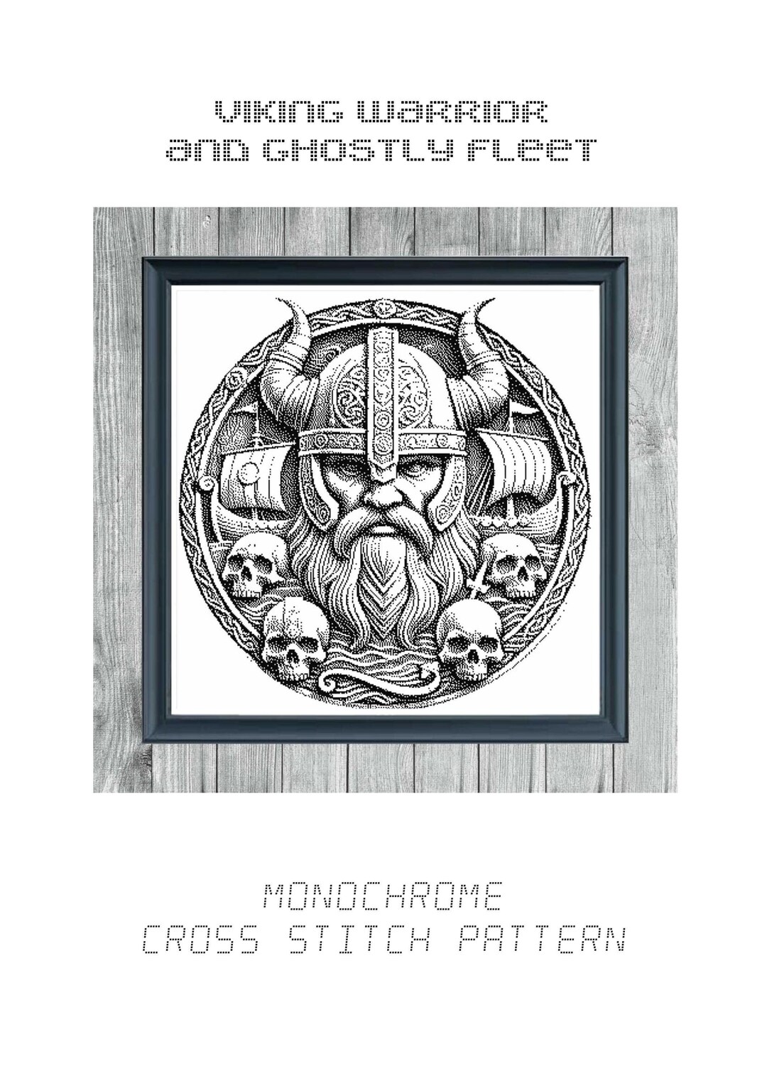 Viking Warrior and Ghostly Fleet - Instant Download Monochrome Cross ...