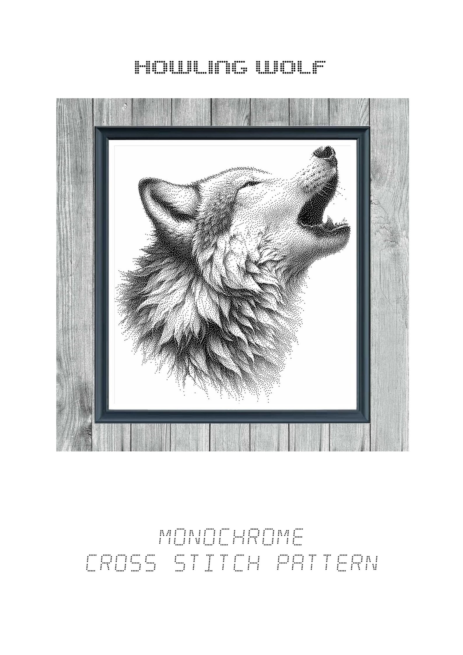 Howling Wolf - Monochrome Cross Stitch - Instant Download Digital PDF ...