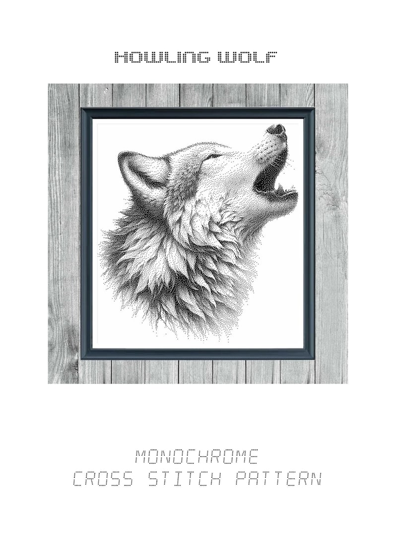 Howling Wolf - Monochrome Cross Stitch - Instant Download Digital PDF ...