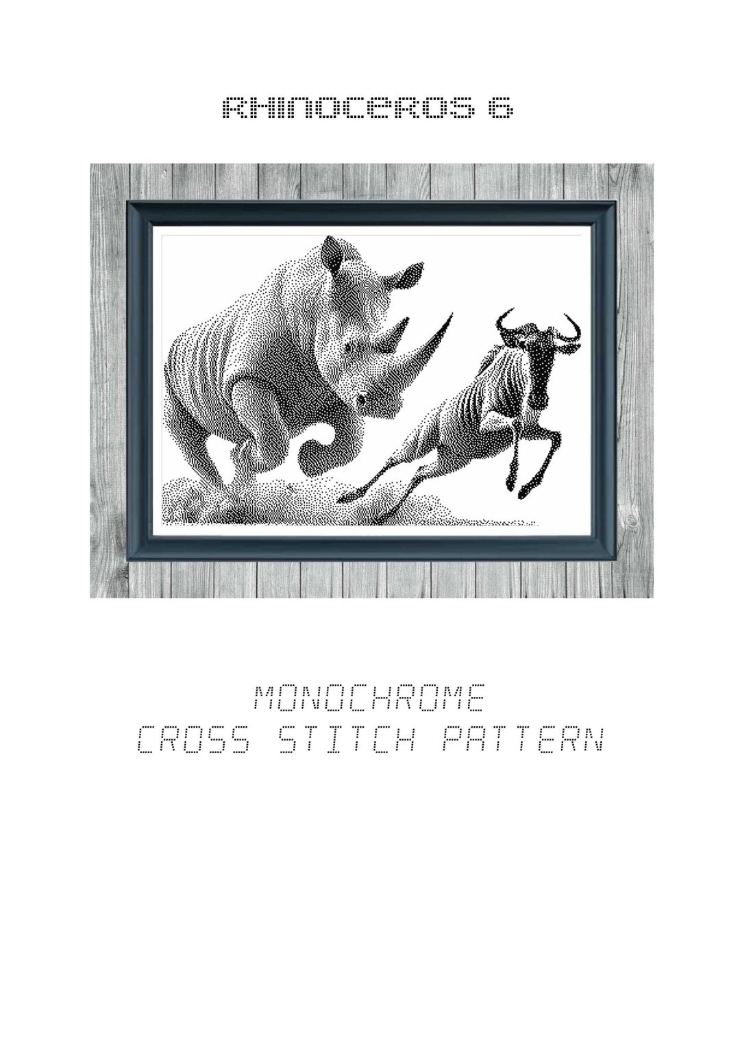 Rhinoceros 6 - Monochrome Embroidery Chart – Simple One-color PDF File ...