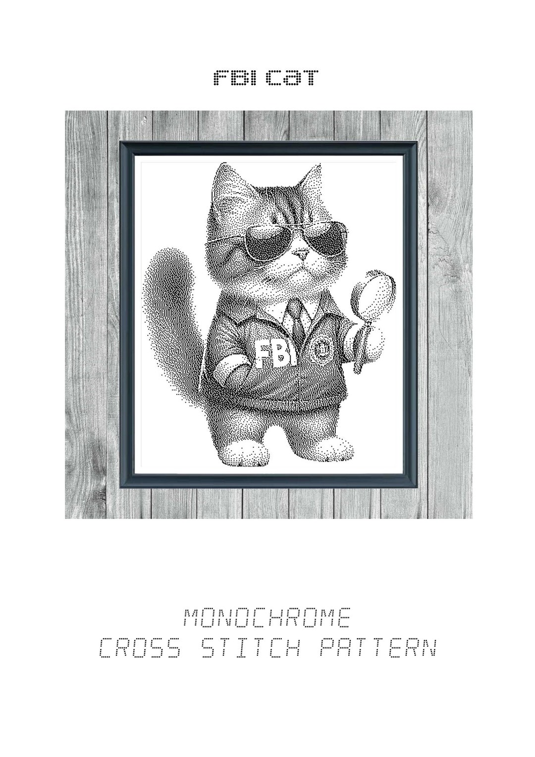 FBI Cat - Pattern Keeper-ready Monochrome Cross Stitch - Digital PDF ...