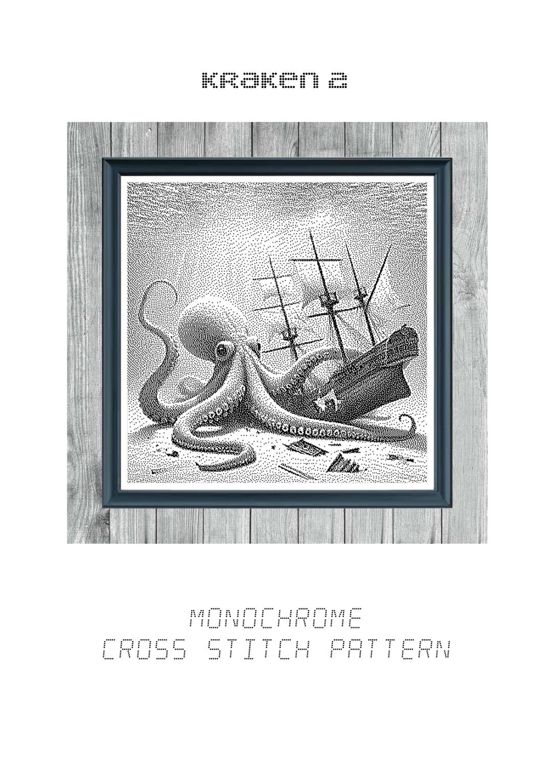 Kraken 2 - Monochrome Cross Stitch Design - Digital PDF Instant ...