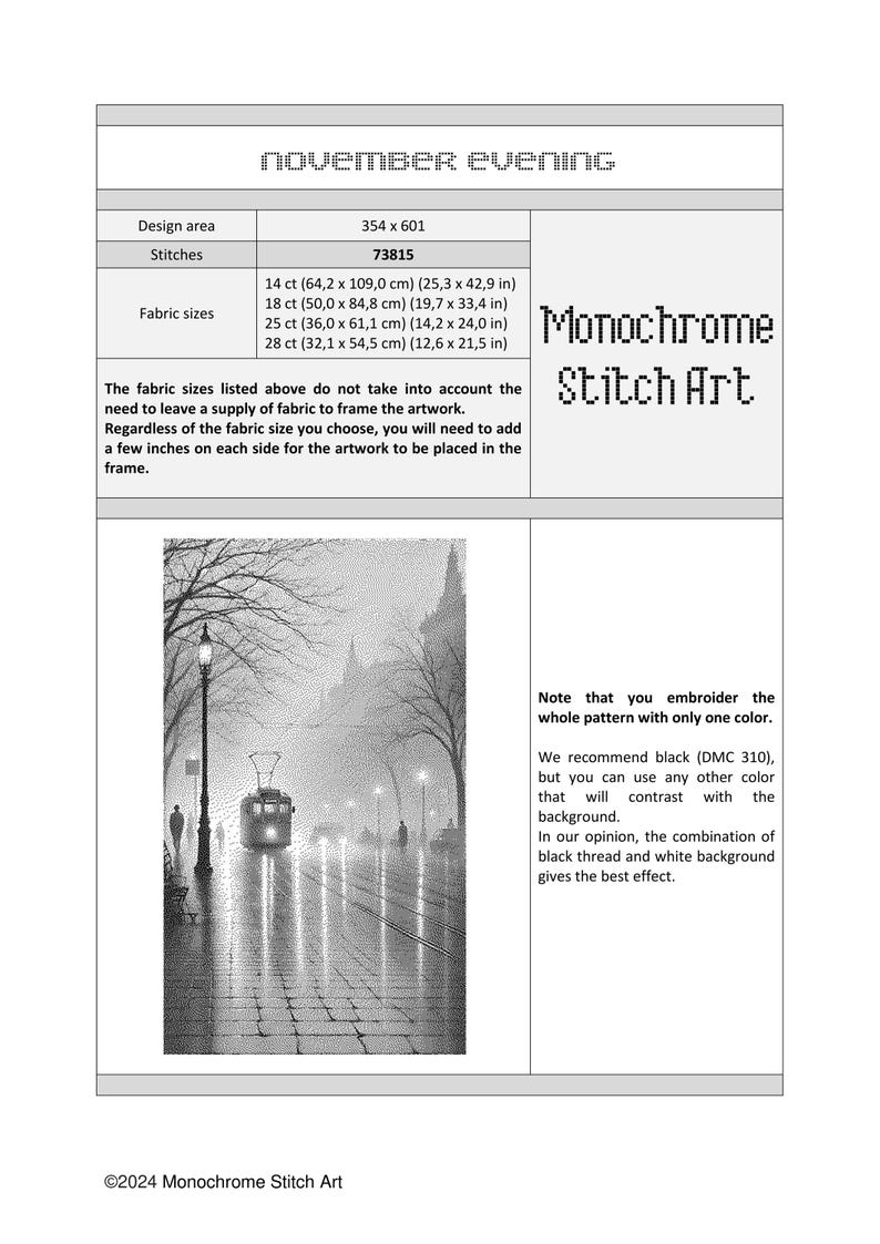 November Evening - Digital Monochrome Cross-stitch Pattern – Single ...