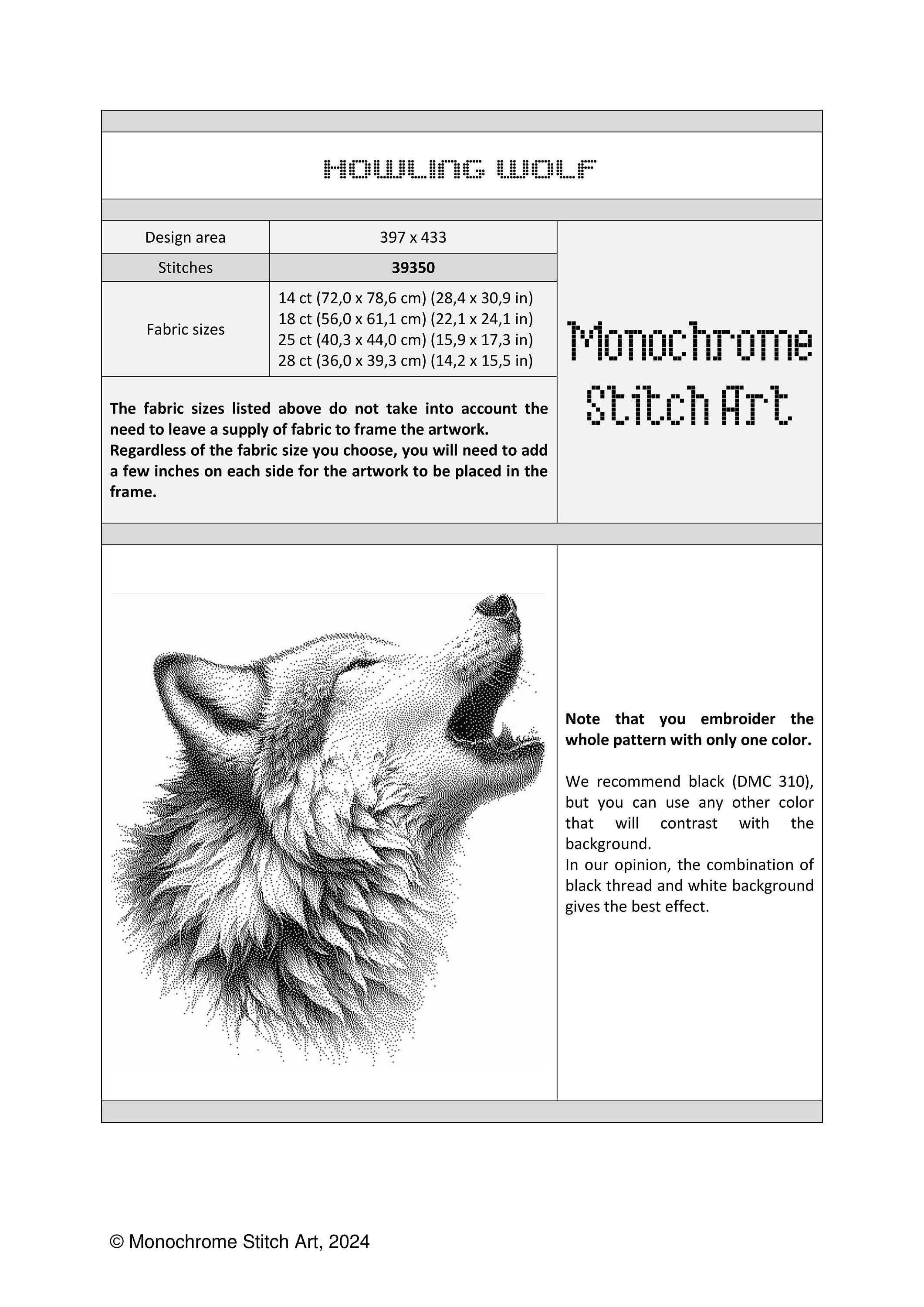 Howling Wolf - Monochrome Cross Stitch - Instant Download Digital PDF ...