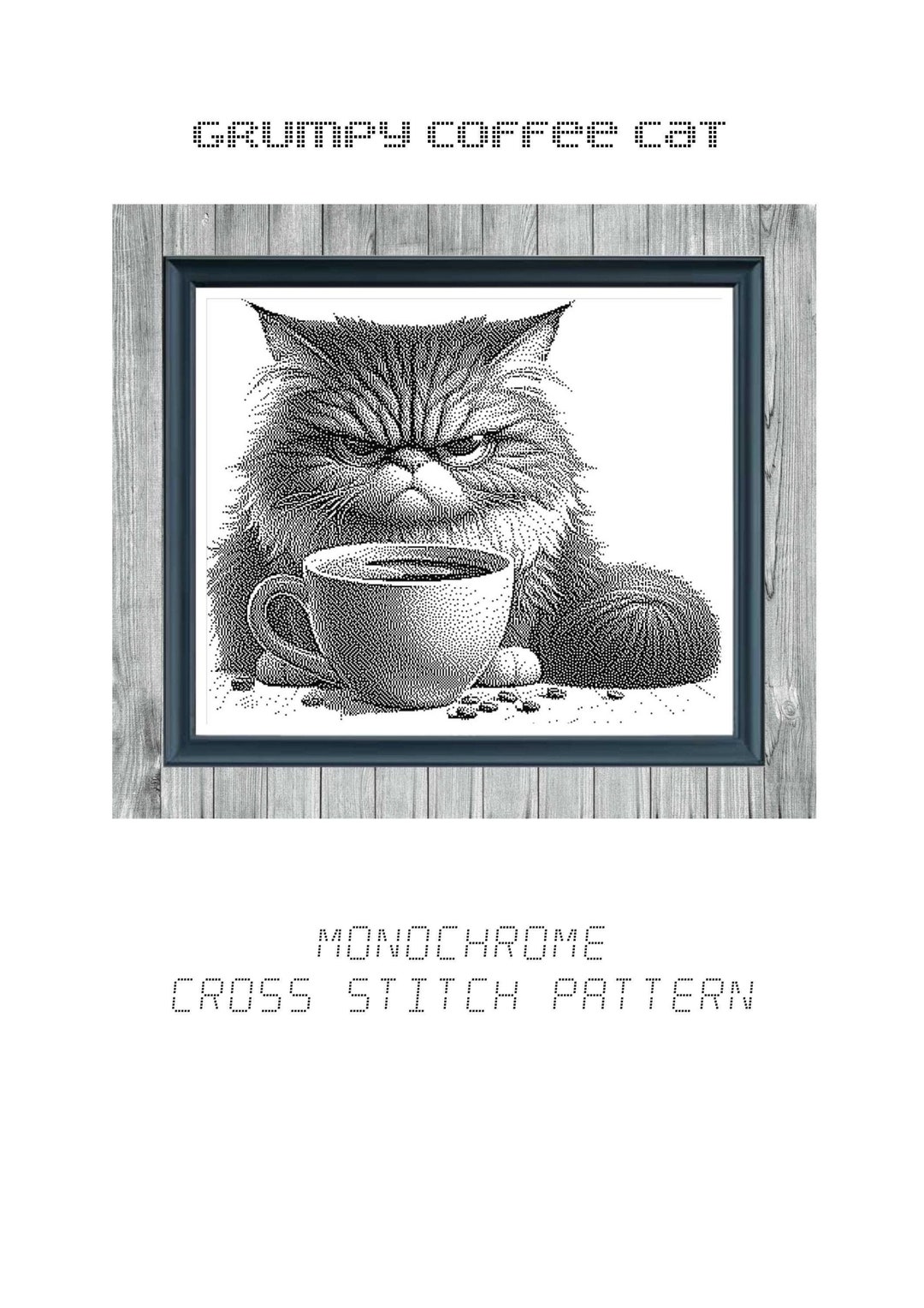 Grumpy Coffee Cat - Monochrome Cross Stitch Design - Digital PDF ...